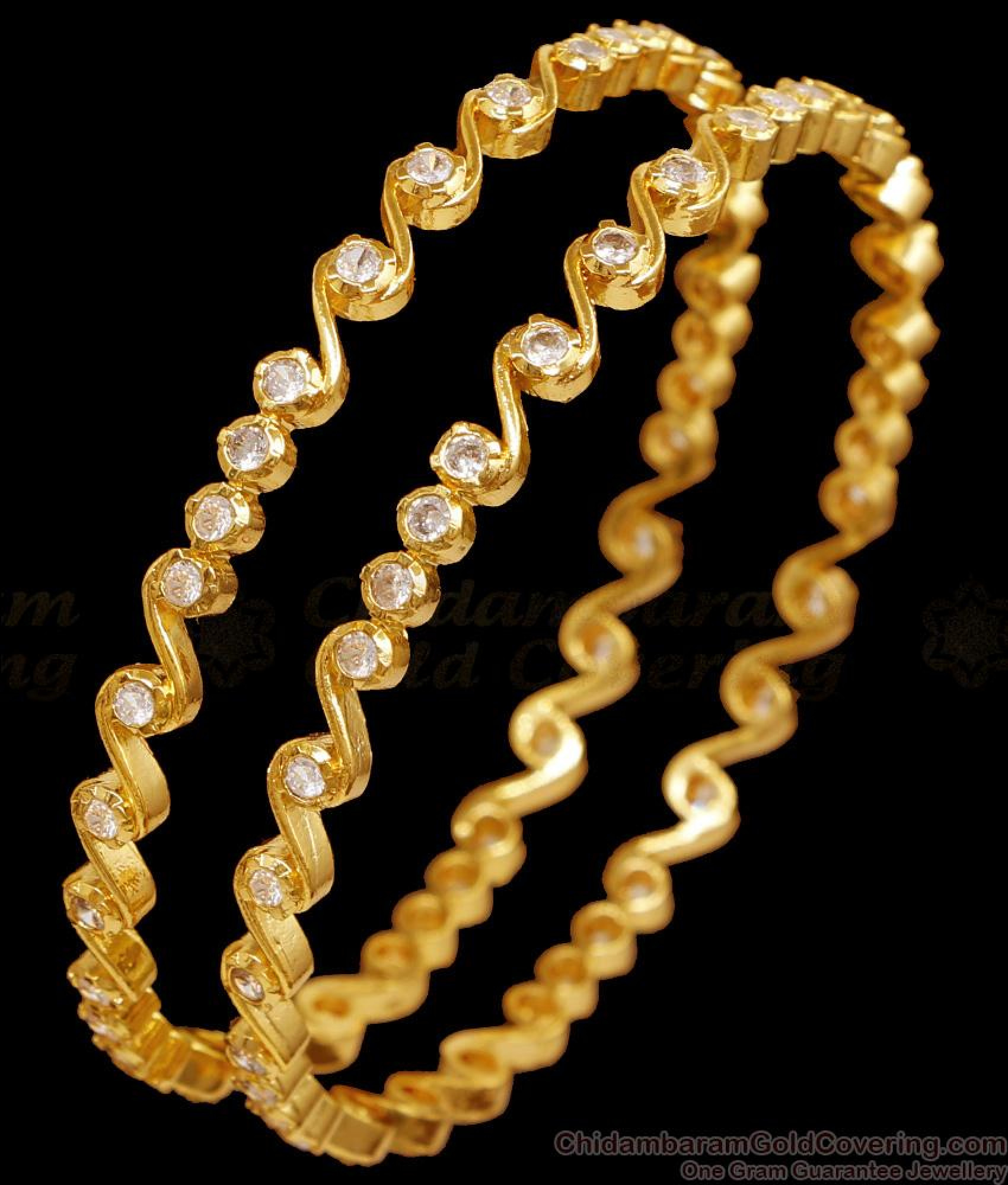 BR2597-2.6 Set Of Two Light Weight Gold Diamond Bangles Shop Online