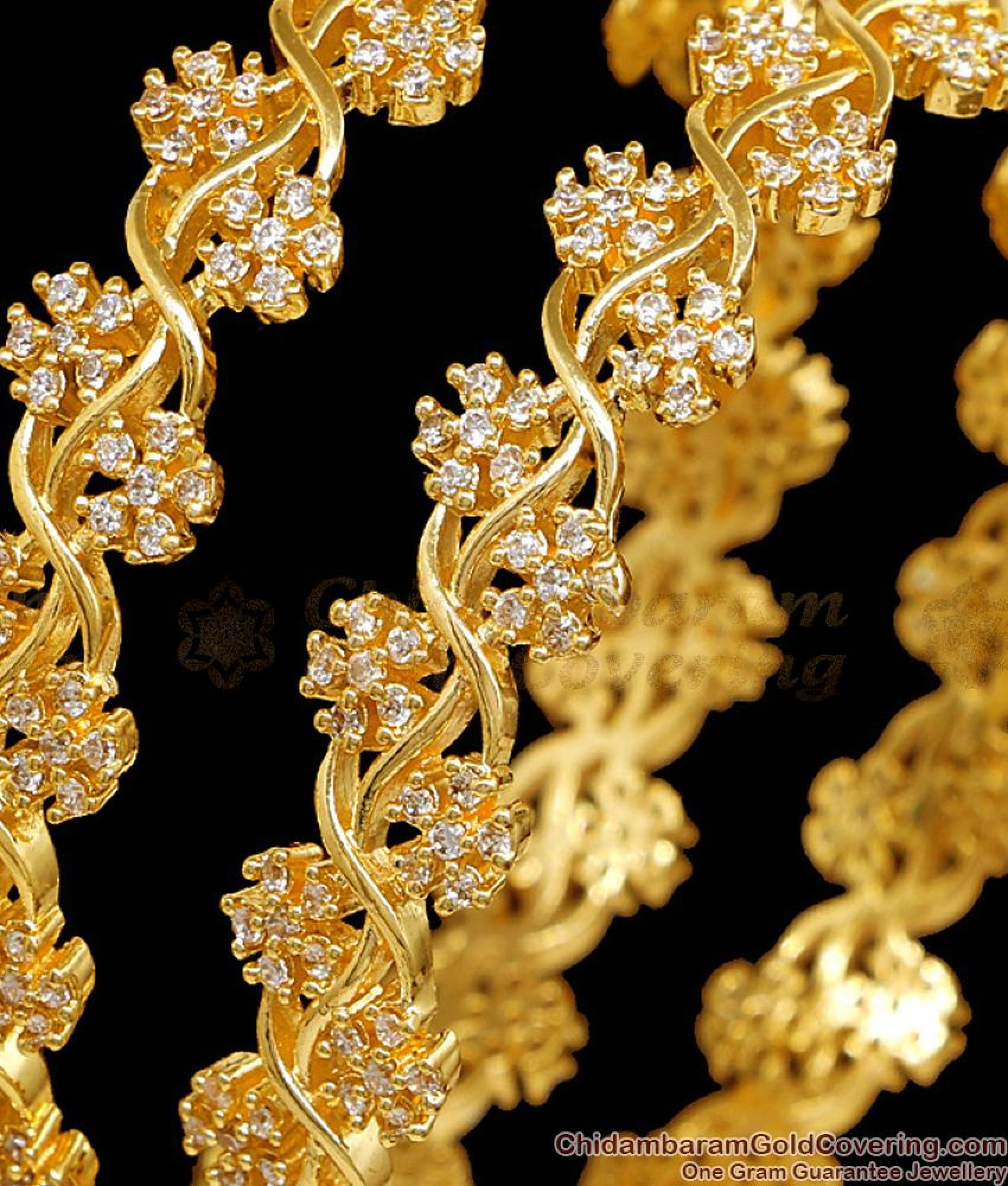 BR2633-2.8 Set Of 2 Premium Quality Floral Design White Stone Bangles
