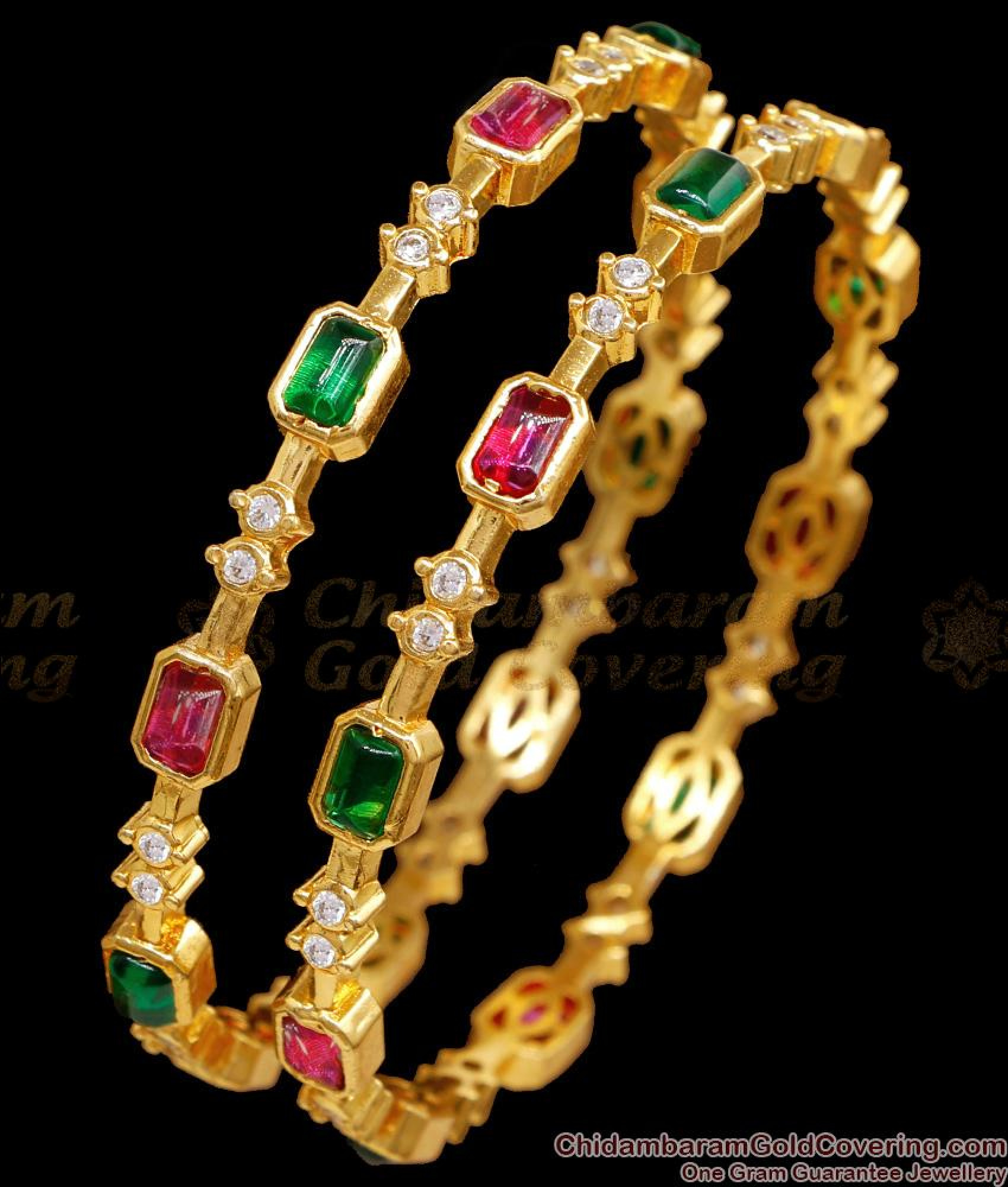 BR2640-2.6 Buy Set Of Two Designer Multi Stone Bangle 1 Gram Gold Jewelry