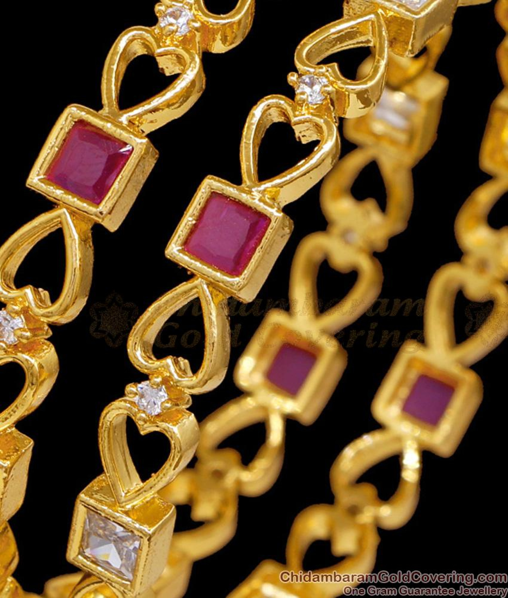 BR2699-2.6 Real Gold Tone Heart Shaped Bangle With Ad Stones