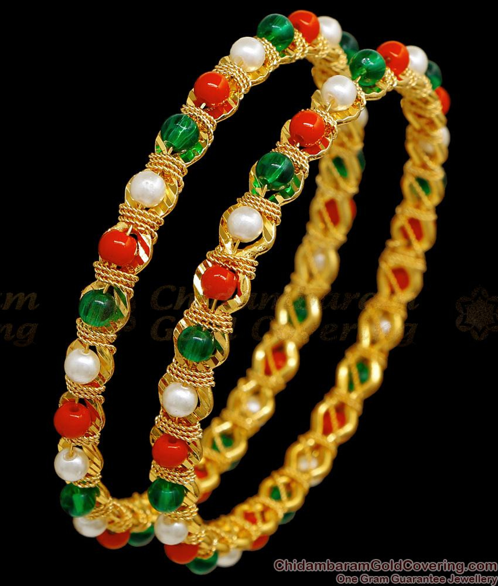 BR2706-2.4 Set Of Two Navaratna Stone Bangle One Gram Gold Design
