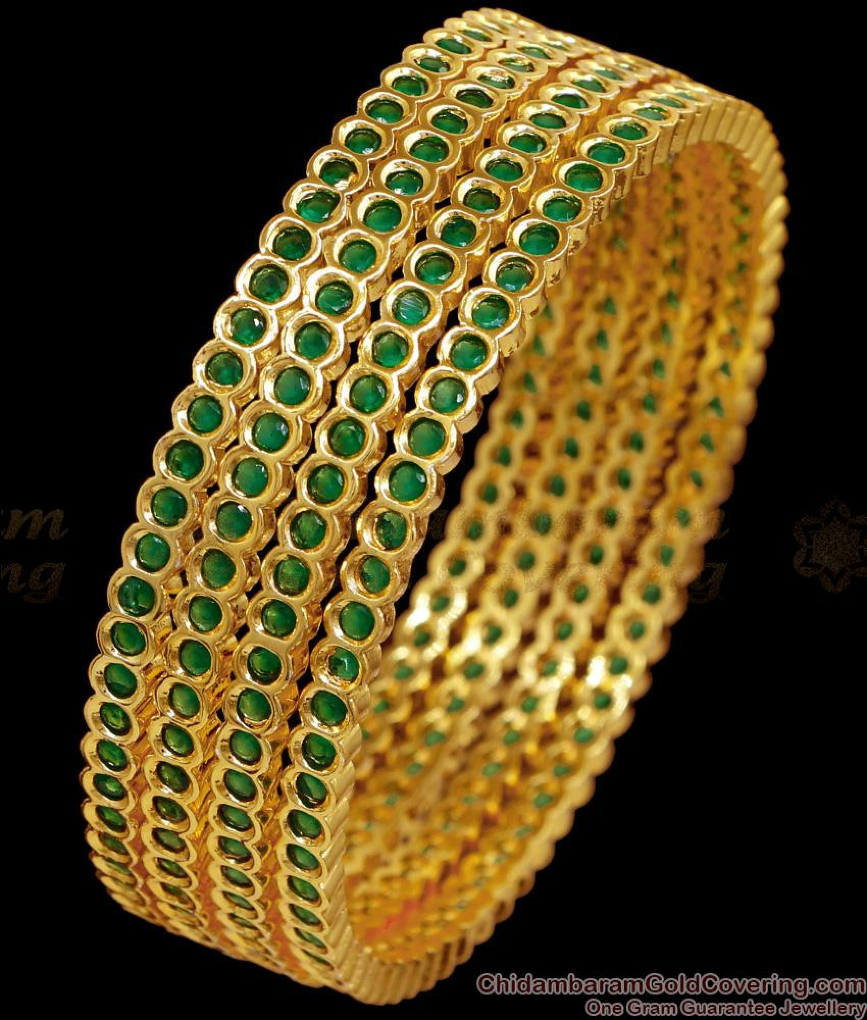 BR2708-2.10 Buy Four Set Green Stone Bangle Gold Imitation Bridal Jewelry