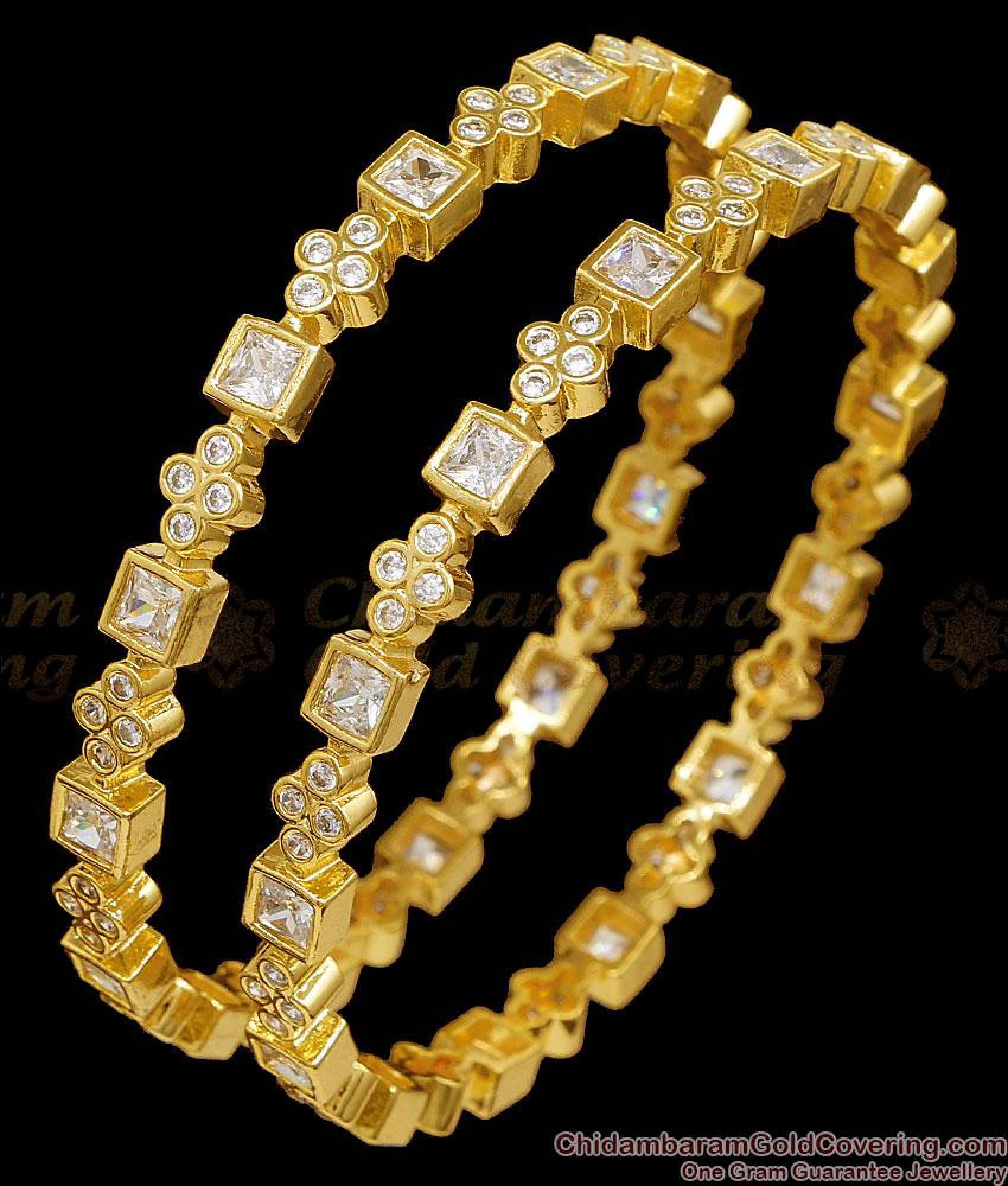 BR2798-2.6 Size Premium Look White Stone Gold Plated Bangle Wedding Jewelry