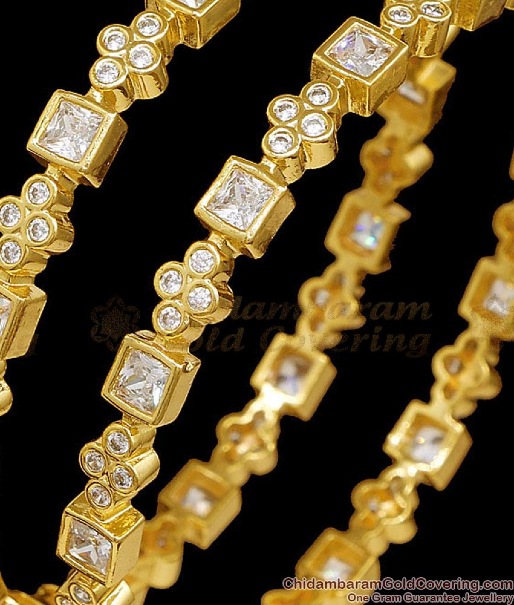 BR2798-2.6 Size Premium Look White Stone Gold Plated Bangle Wedding Jewelry
