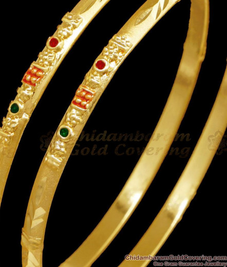 Two Gram Gold Bangles, Plain Bangles and Enamel Meenakari Bangle ...