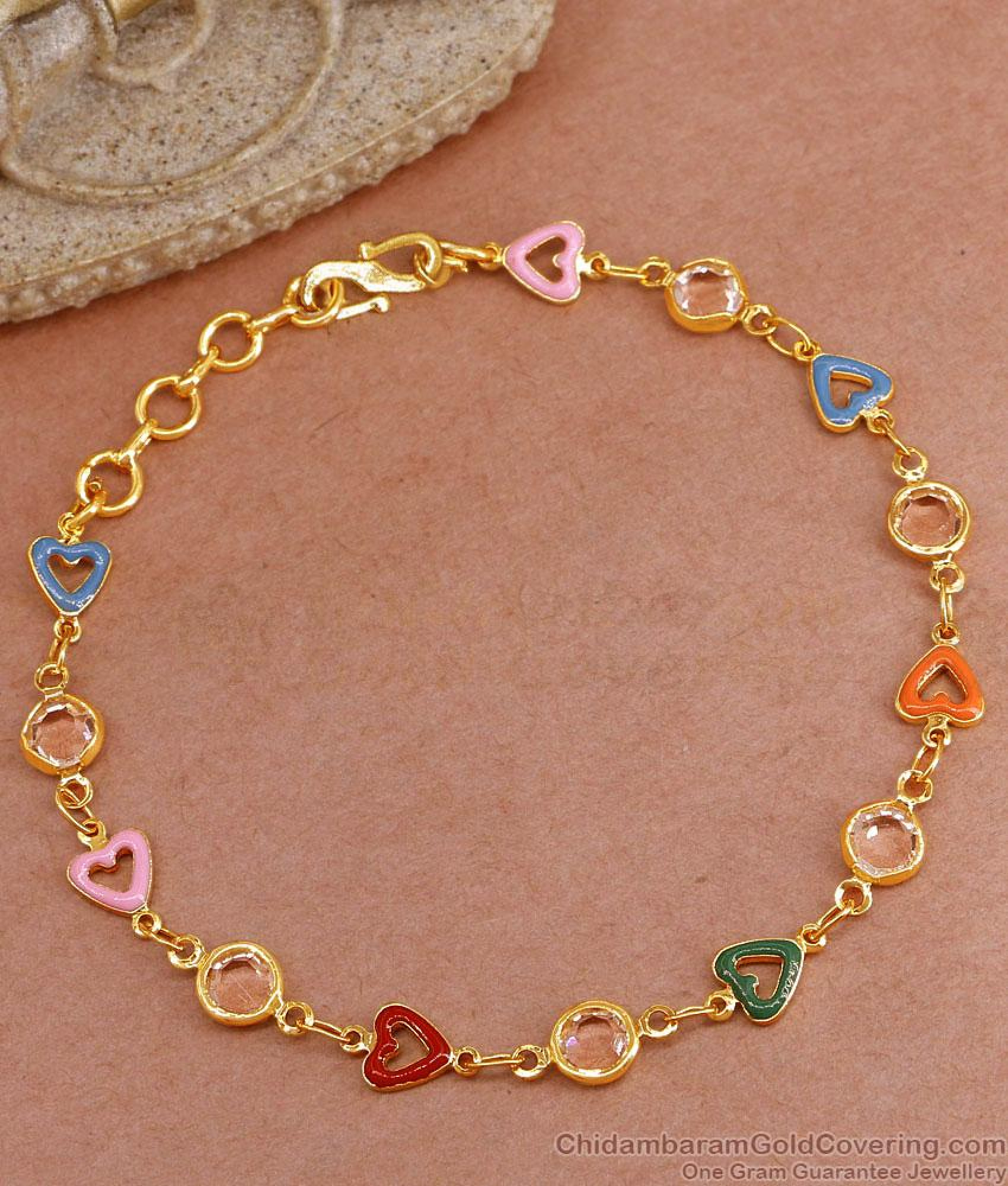 Teen Collections Gold Plated Fancy Bracelet Multi Color Enamel Heart ...