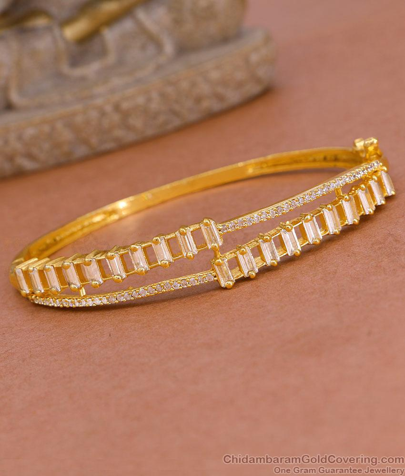 Full White Stone Kada Bracelet Gold Imitation Design Online BRAC1117