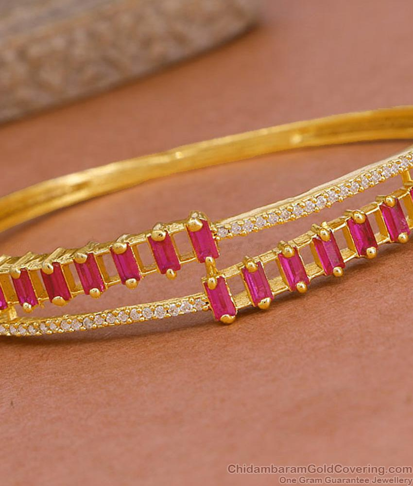 High Quality Gold Imitation Kada Bracelet Ruby Stone Design For College ...