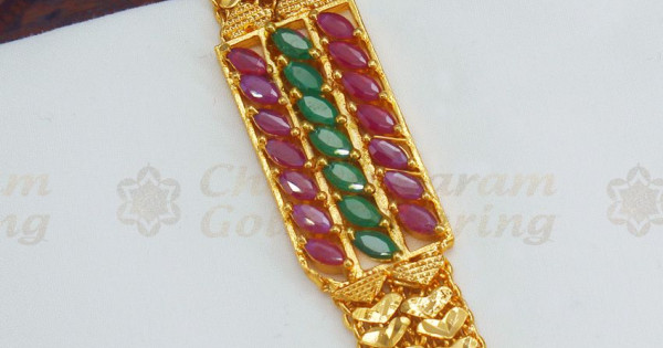 Grand Chain Type Full Stone Ruby Emerald Gold Bracelet BRAC517