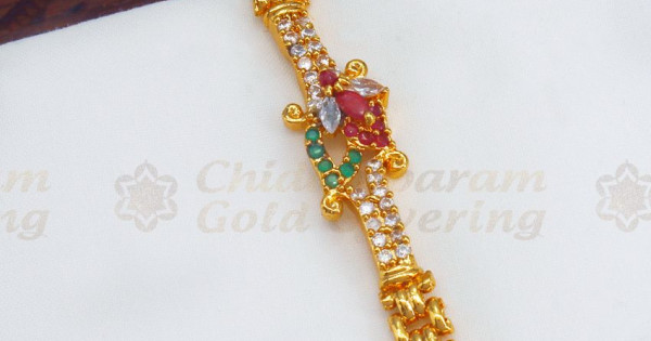 Floral Daily Wear Multi Stone Gold Chain Bracelet BRAC518