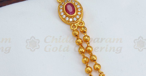 Double Line Gold Bracelet Ruby Stone With Gold Beads Design For Special ...