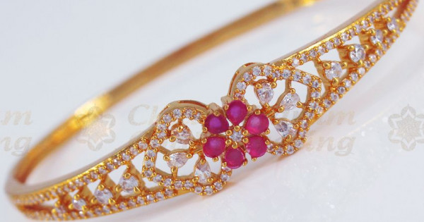 Stylish Open Type Gold Bracelet Diamond Ruby Stone Shop Online BRAC534