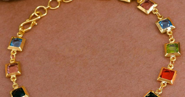 Multi Kemp Stone Navarathnam Gold Bracelet Traditional Design BRAC923