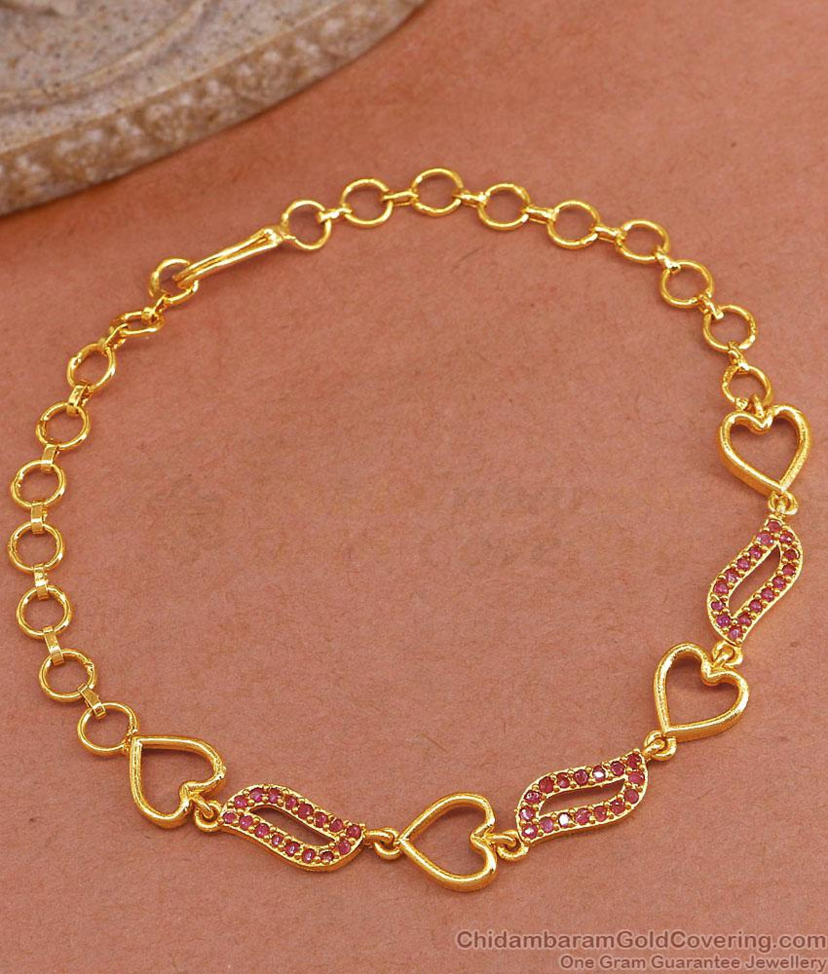 Stylish Light Weight Gold Bracelet Ruby Stone Design BRAC986