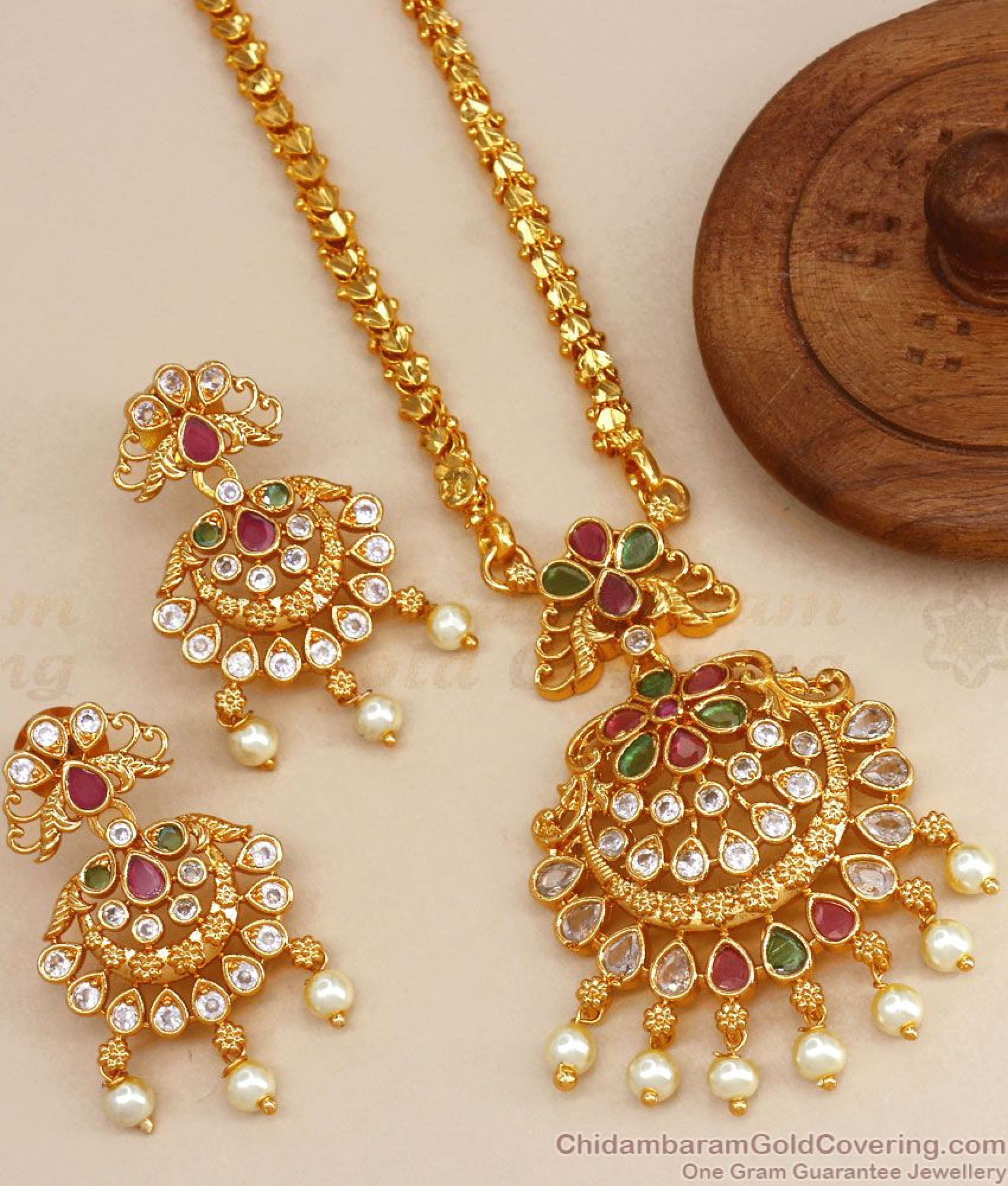 Attractive Pearl Drops 1 Gram Gold Dollar with Earring Combo Shop ...