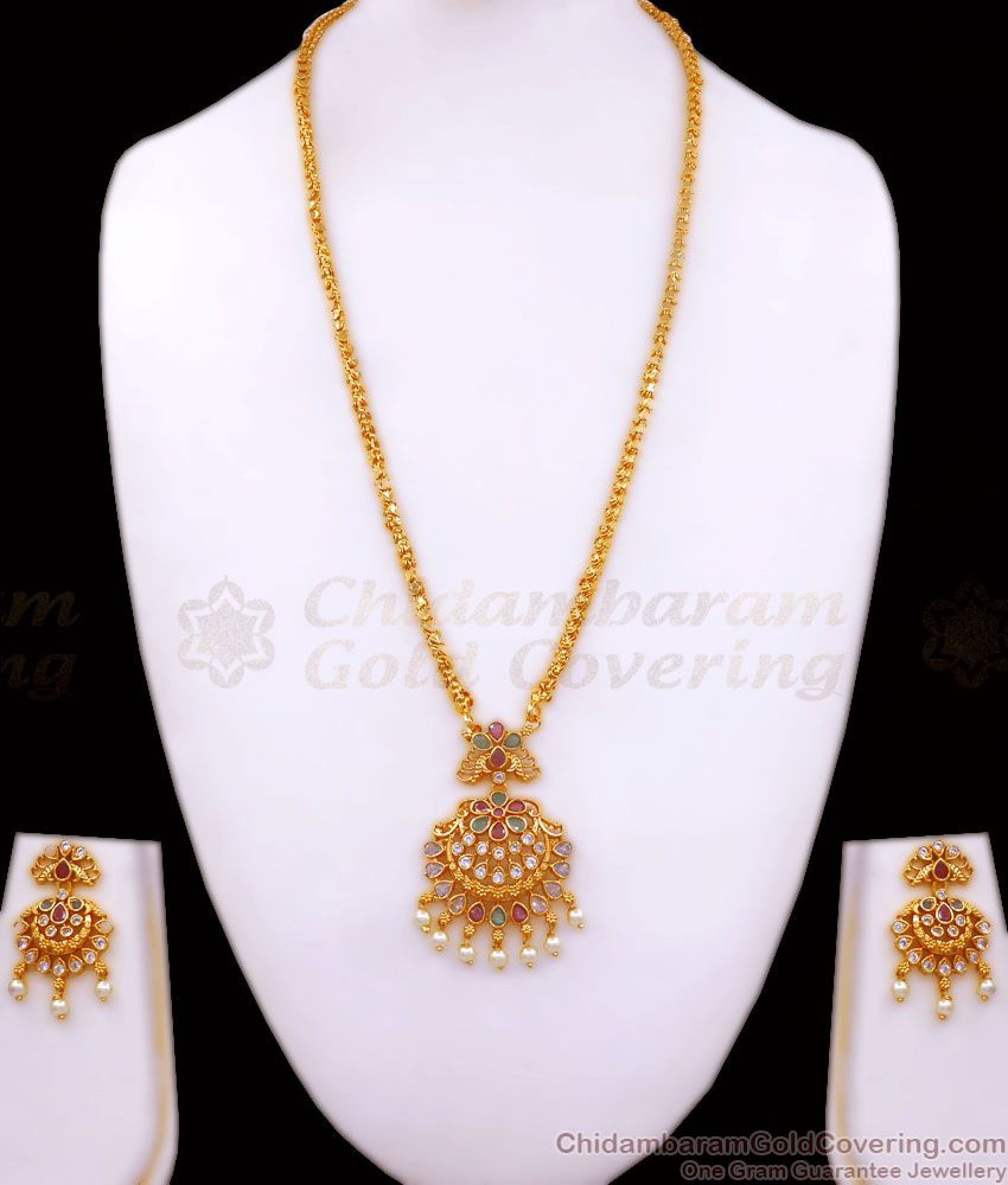 Attractive Pearl Drops 1 Gram Gold Dollar with Earring Combo Shop ...
