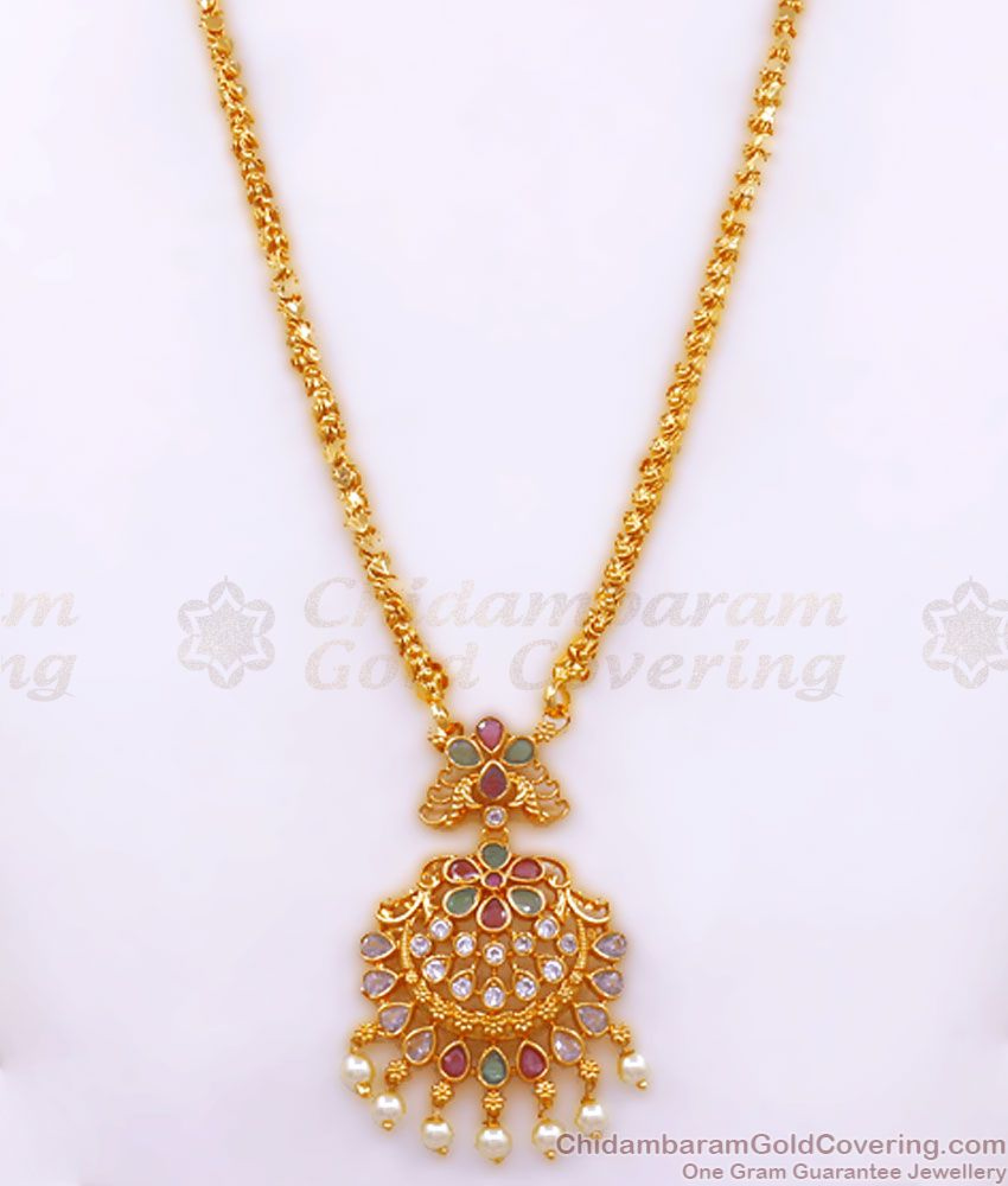 Attractive Pearl Drops 1 Gram Gold Dollar with Earring Combo Shop ...