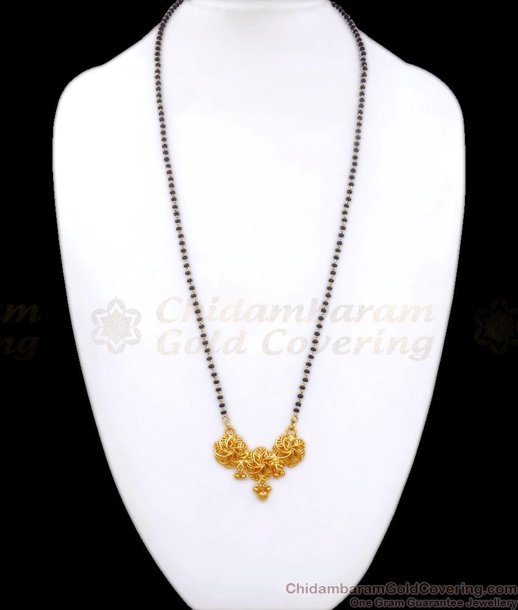 Trendy Single Line Black Beads Gold Plated Mangalsutra Dollar Chain ...