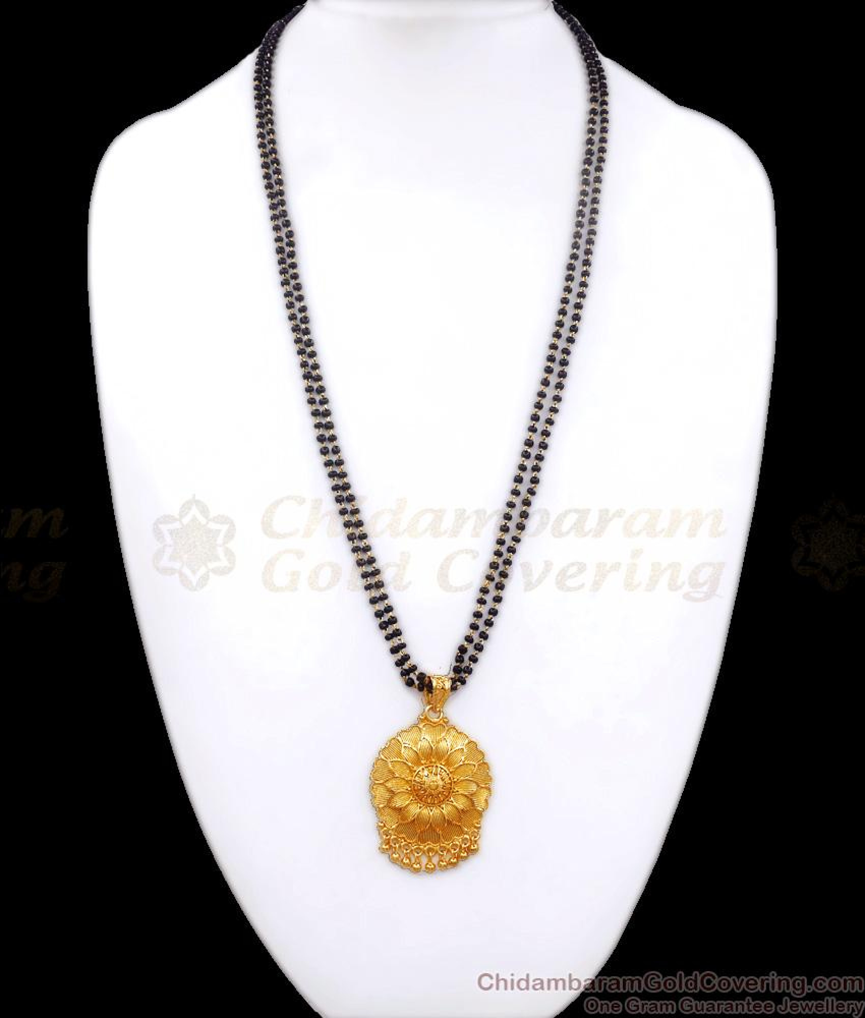 Traditional Gold Plated Two Line Mangalsutra Dollar Chain Black Beads ...