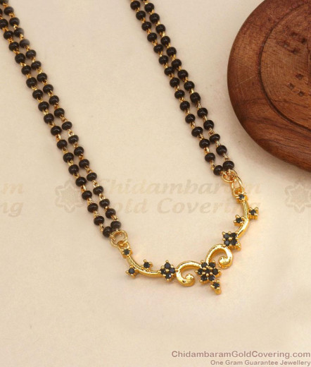 Long Gold Mangalsutra With Black Beads Designs For Women HR2050