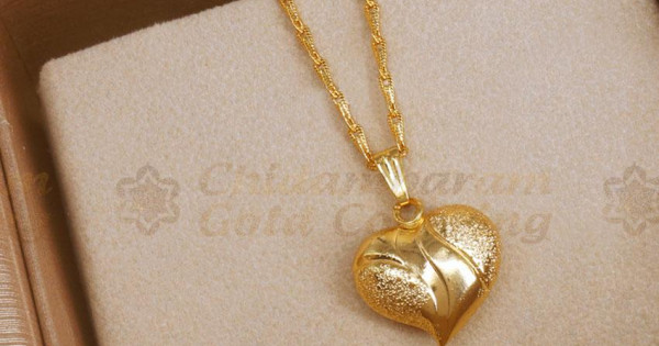 3D Heart Shaped Gold Plated Pendant Long Chain Designs Shop Online SMDR2022