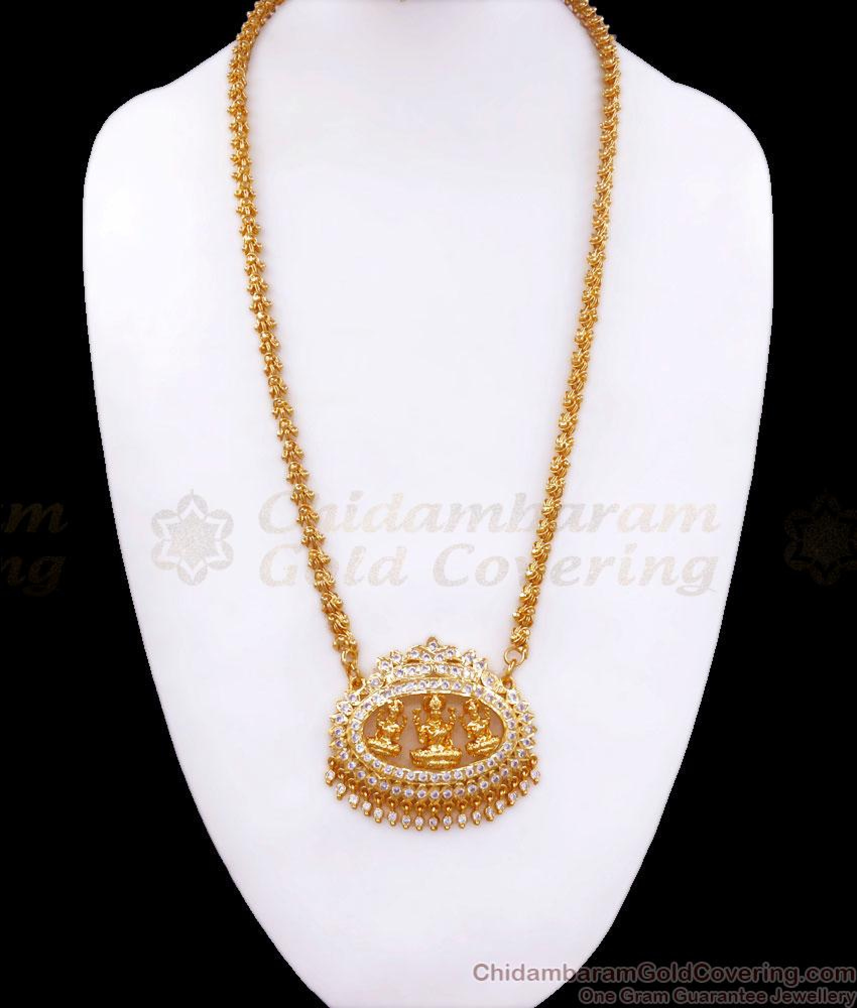Goddess Lakshmi Impon Dollar Chain Full White Gati Stone Collections ...