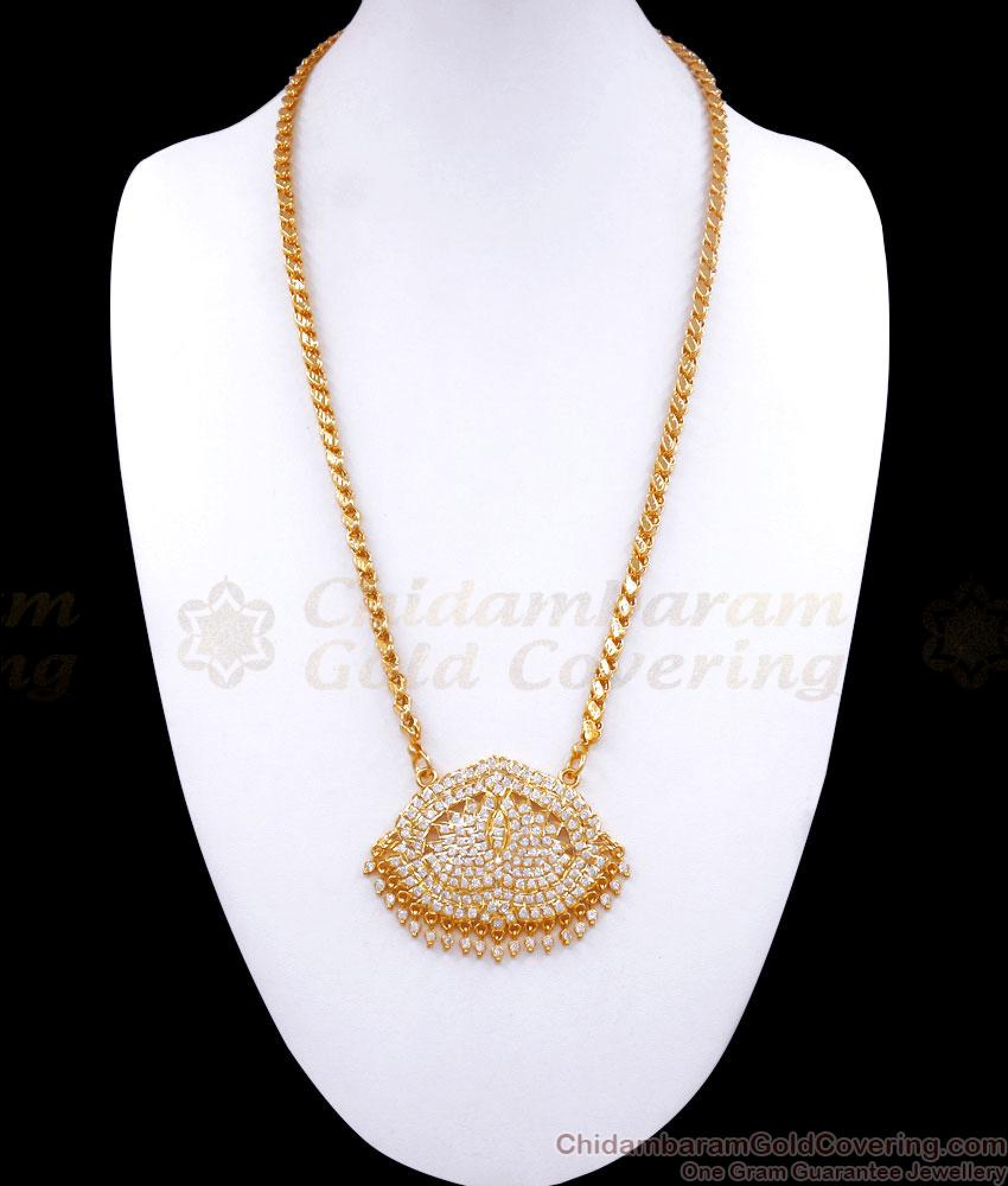 Premium Impon Panchaloha Lotus Dollar Chain White Gati Stone Jewelry ...