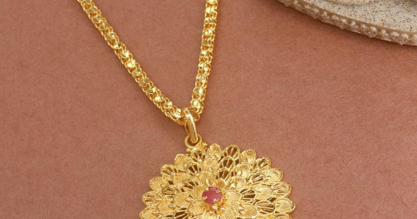 Floral Ruby Stone Dollar 1 Gam Gold Chain Office Use Designs BGDR1130