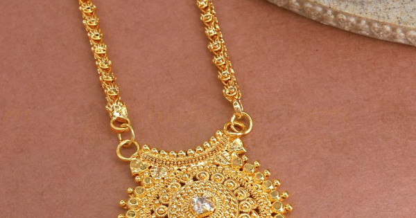 30 Inches Long White Stone Medium Size Dollar Gold Chain BGDR1144-LG