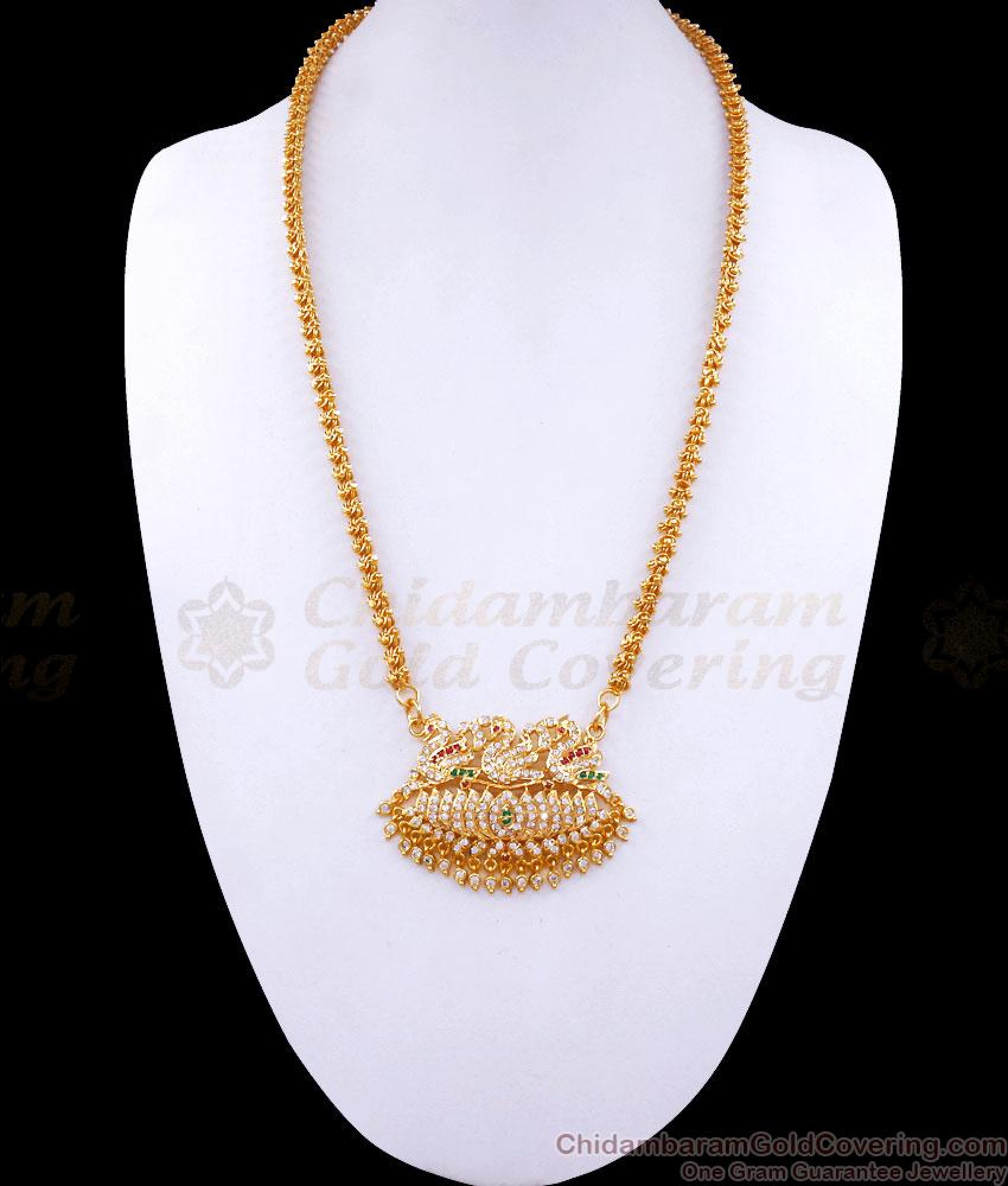 Beautiful Impon Panchaloha Lotus Swan Dollar Chain Gati Stone Design ...