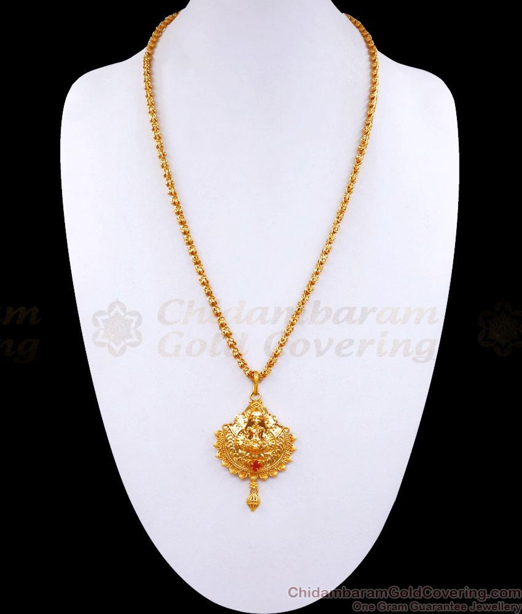 Real Gold Design Ruby Stone Lakshmi Dollar With Chain BGDR1190