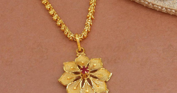 Premium Quality Flower Ruby Pendant With Gold Chain BGDR1191