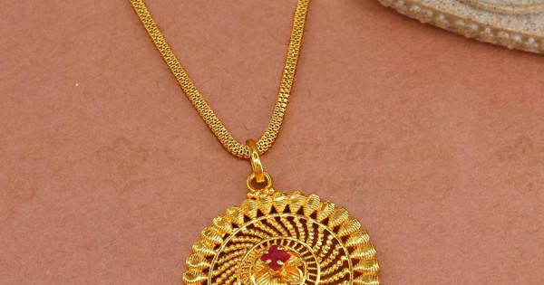 Everyday Use 1 Gram Gold Ruby Dollar With Thin Chain BGDR1195