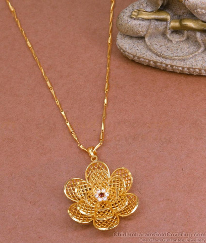 Simple 22K Gold Floral Pendant With Beaded Long Chain BGDR1231