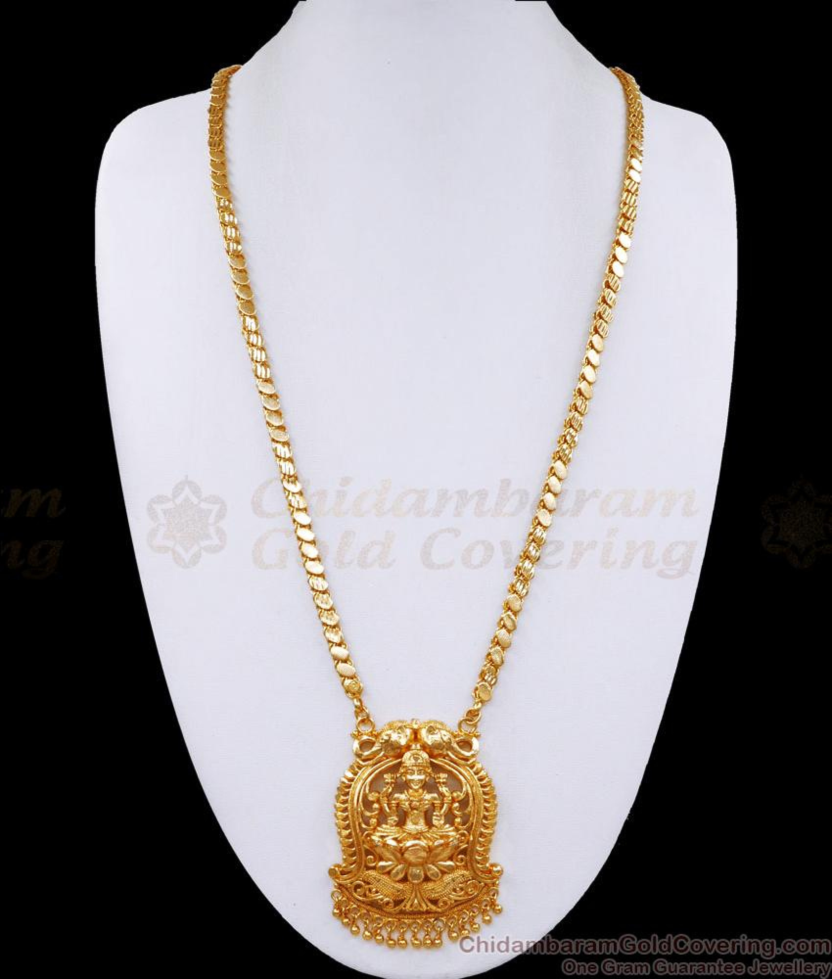 30 Inch Long Traditional Gaja Lakshmi Dollar One Gram Gold Chain For ...