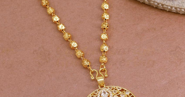 Trendy American Diamond Round Pendant Gold Beads Chain Online BGDR1252