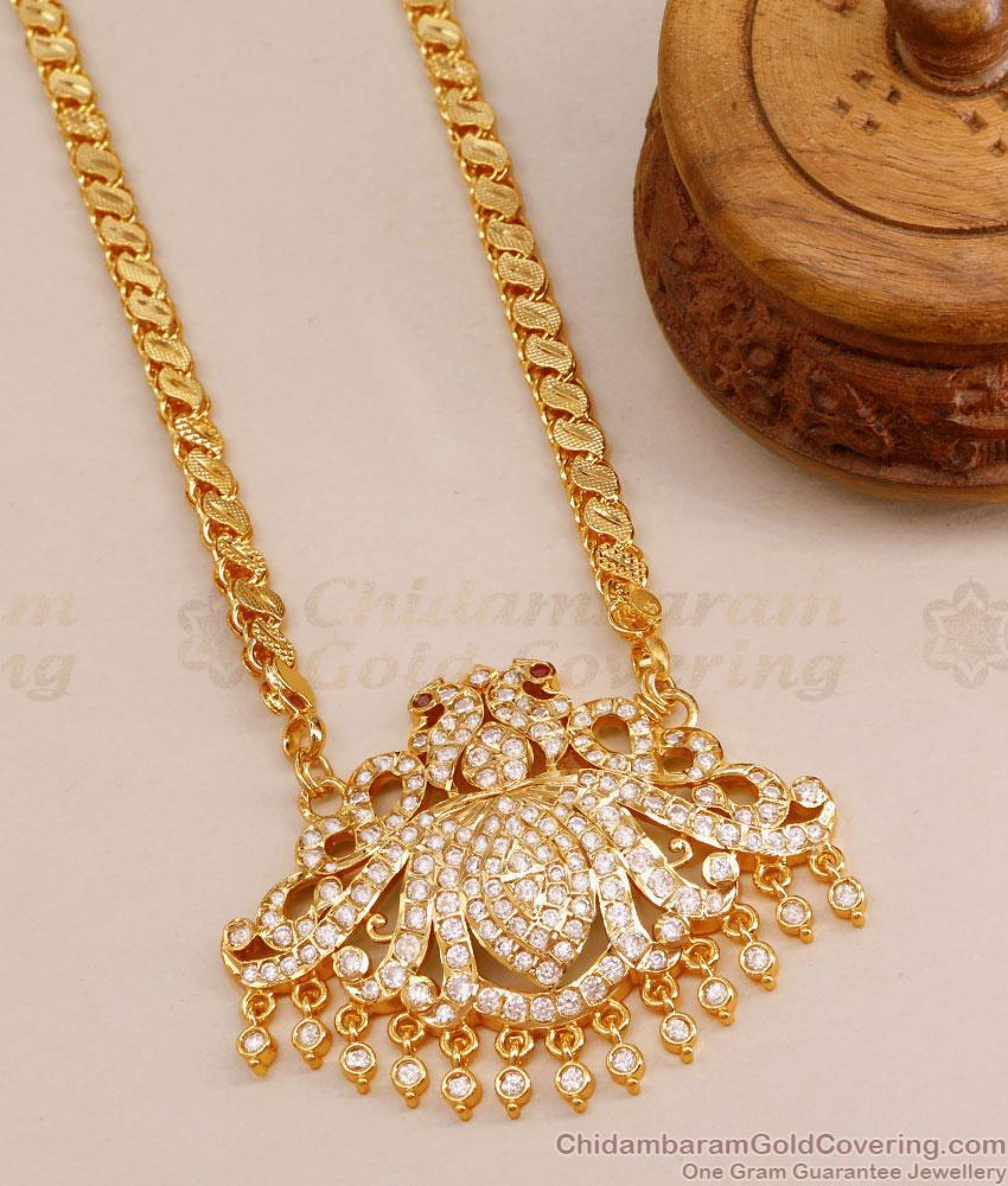 30 Inch Long Beautiful Peacock Design White Stone Impon Dollar Chain ...