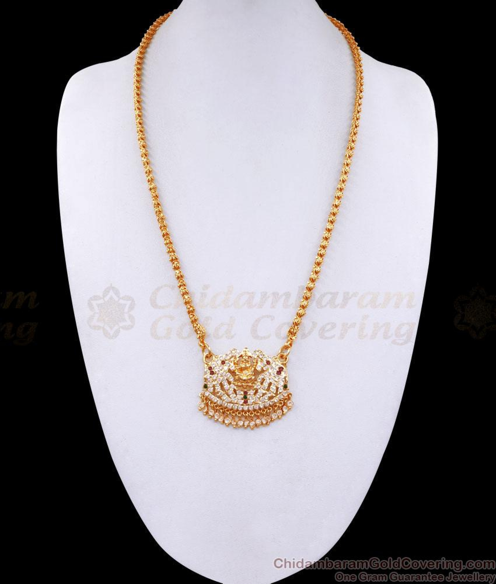 Real Gold Finish Panchaloha Dollar Chain Gajalakshmi Design BGDR1294