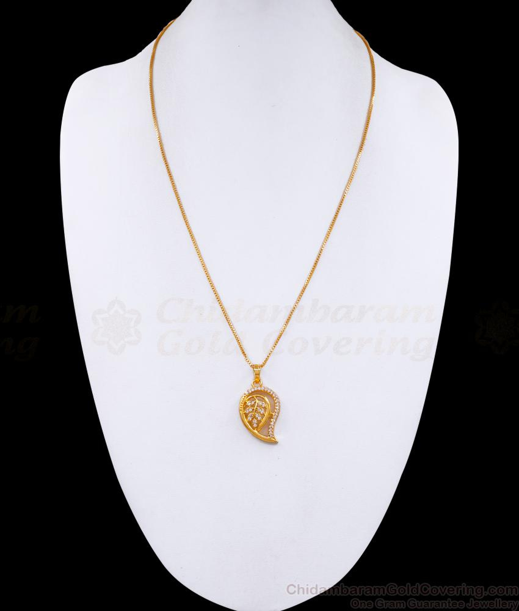 Beautiful White Stone Leaf Pendant With Long Gold Plated Thin Chain ...