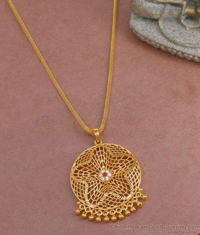 One Gram Gold Cutwork Design Pendant With Long Chain BGDR1224