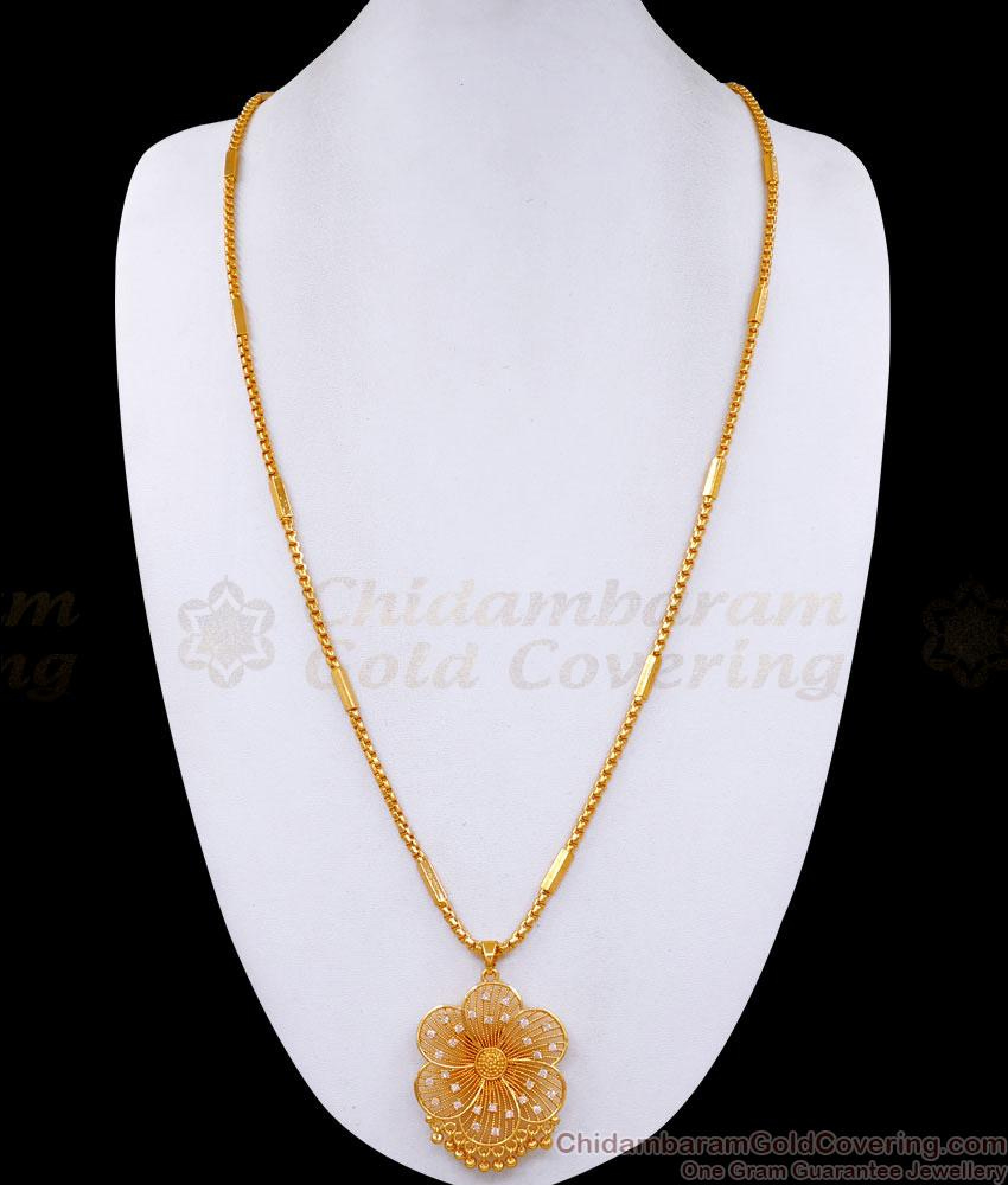 30 Inch Long White Stone Floral Pendant With Gold Plated Box Chain ...