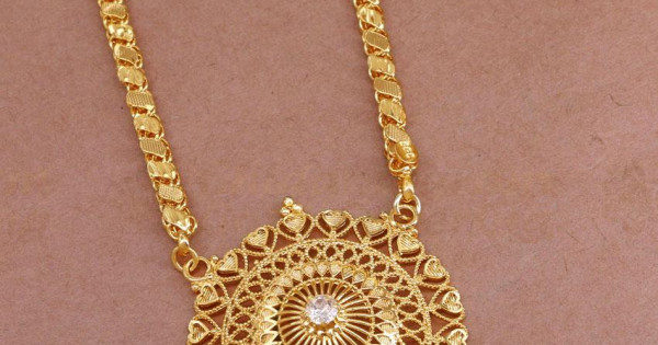 Single White Stone One Gram Gold Heart Pendant Chain BGDR1351