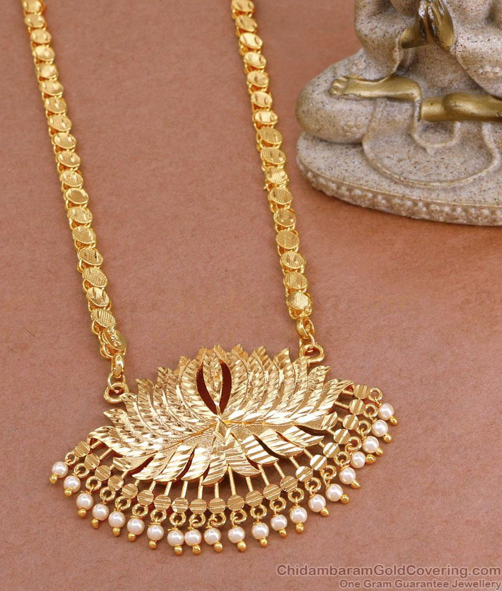 30 Inch Long Real Gold Design Lotus Dollar Hanging Pearls Design With ...