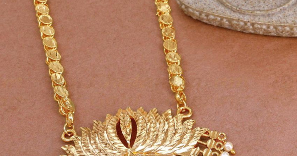 30 Inch Long Real Gold Design Lotus Dollar Hanging Pearls Design With ...