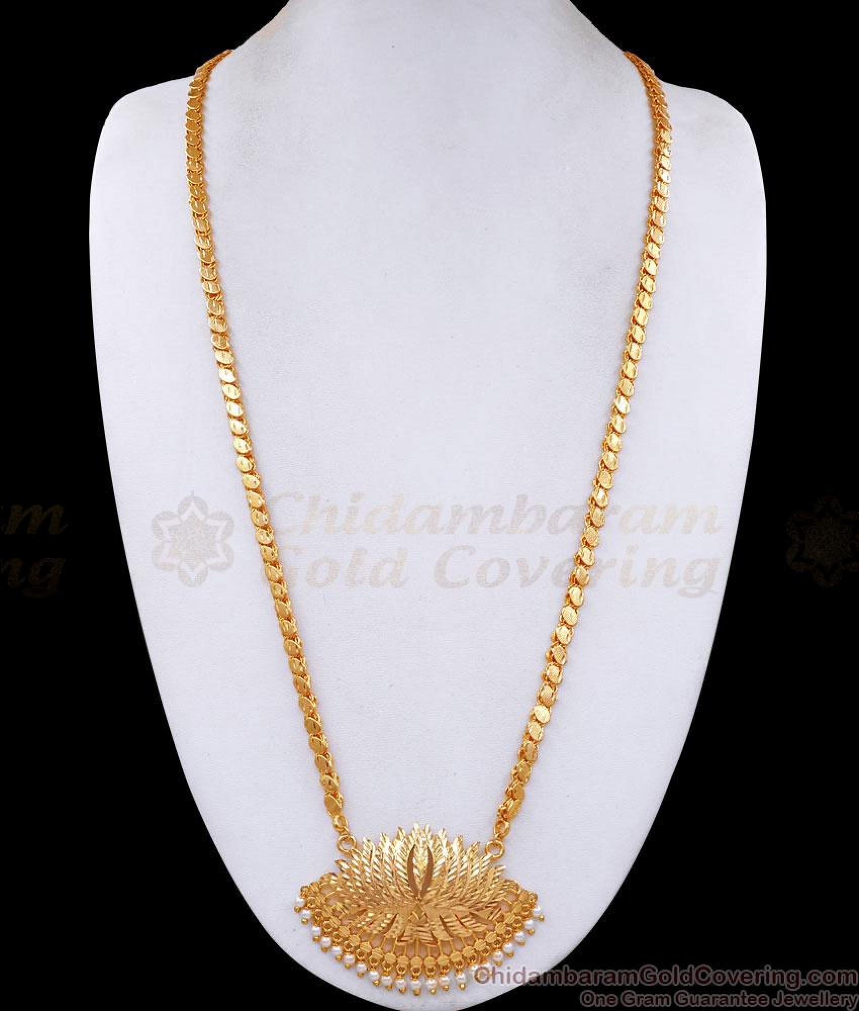 30 Inch Long Real Gold Design Lotus Dollar Hanging Pearls Design With ...