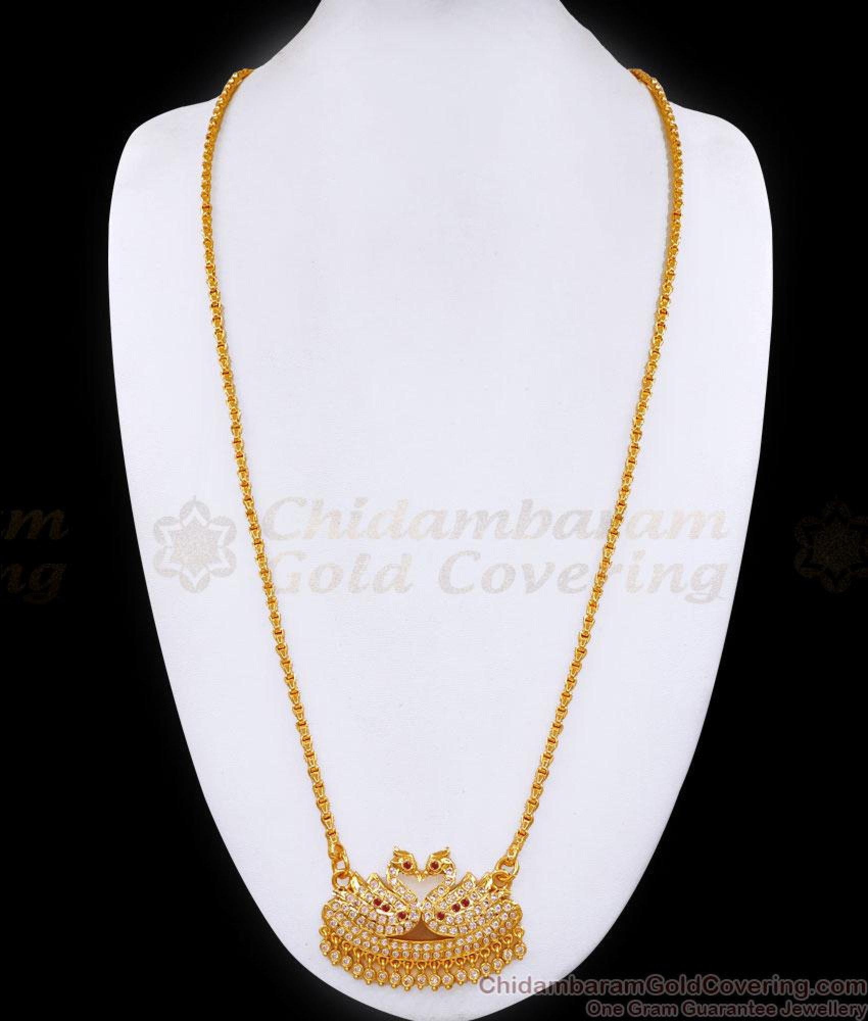 30 Inch Long Full Gati Stone Dual Peacock Impon Dollar Chain For Women ...