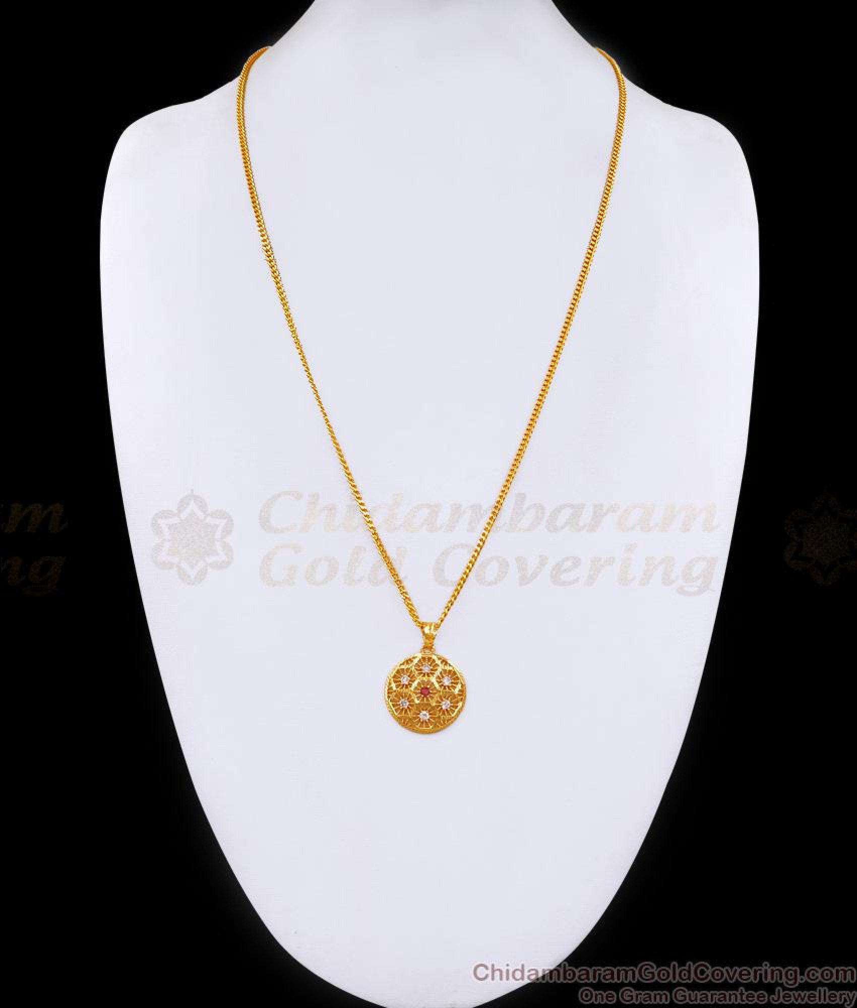 Small Geometric Design Stone Dollar With Gold Plated Chain BGDR1486
