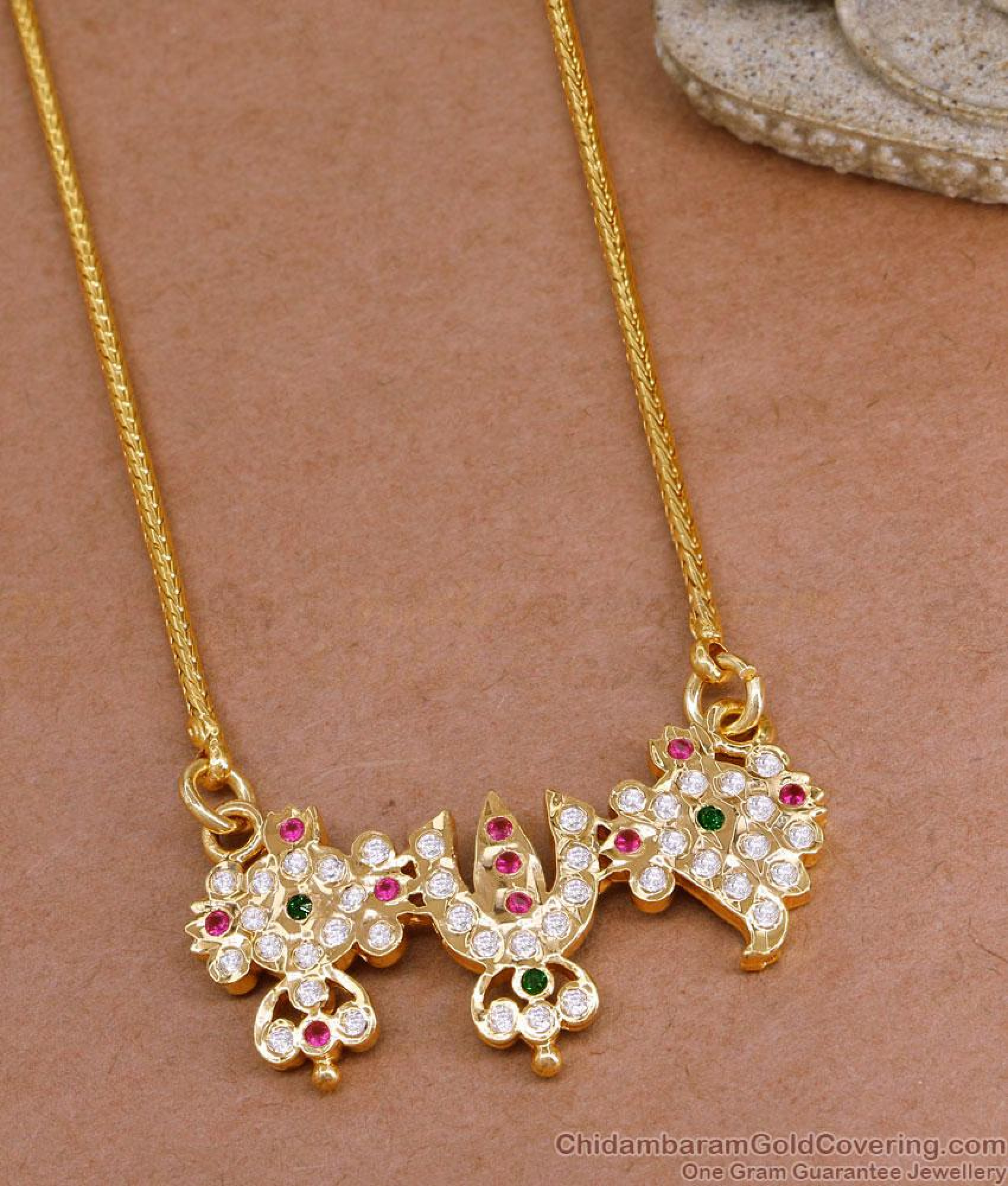 30 Inch Long Multi Stone 5 Metal Gold Plated Dollar Chain Vishnu Namam ...