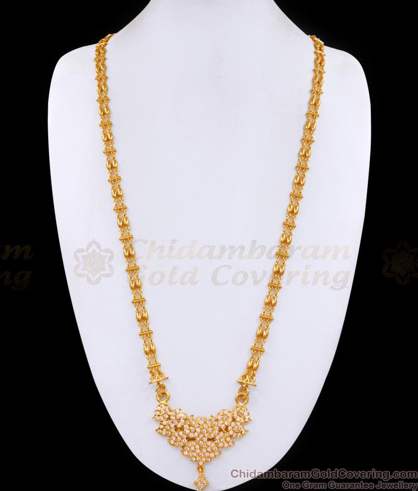 30 Inch Long Double Line Impon Dollar Chain White Stone Mango Design ...