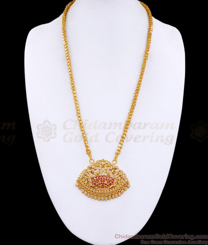Vishnu Sangu Design Impon Multi Stone Gold Dollar Chain At Low Price ...